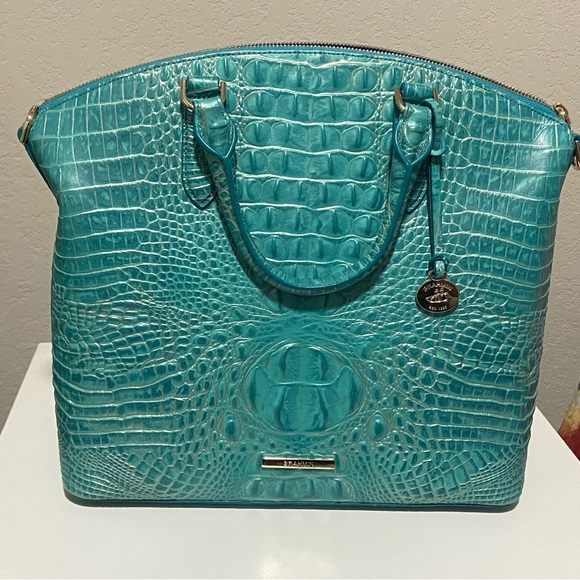 Brahmin | Bags | Brahmin Blue Embossed Leather Satchel | Poshmark